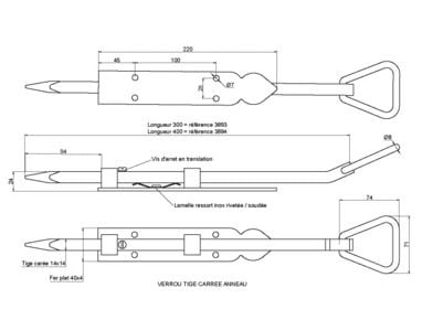 Verrou tige carrée 14 à anneau - Foussier