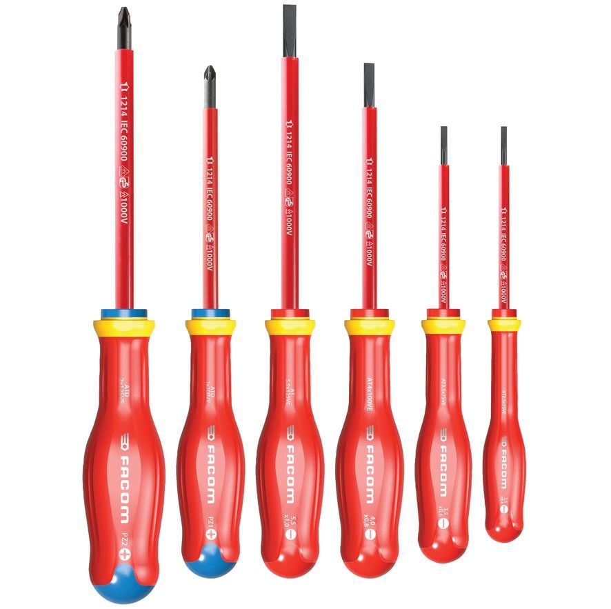 Jeu de 6 tournevis isolés Fente / Pozidriv - Foussier